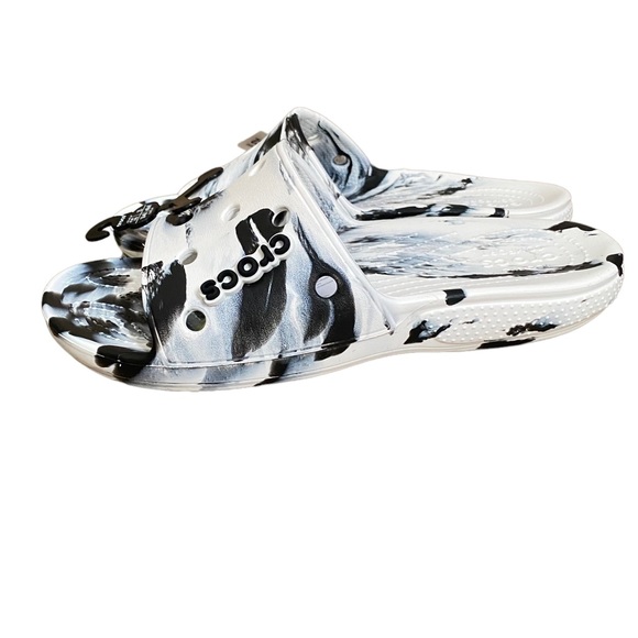 CROCS | Shoes | New Classic Crocs Marbled Black White Slipon Slide ...